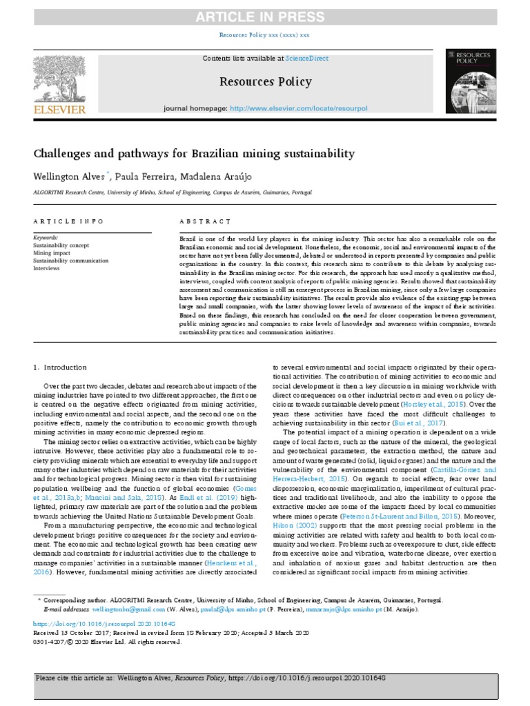 Challenges and Pathways For Brazilian Mining Sustainability - 2021 | PDF | Mining | Sustainability