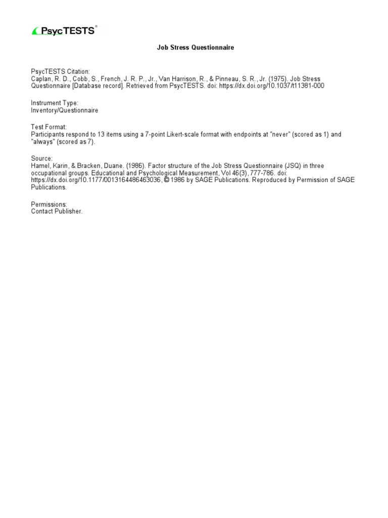 Job Stress Questionnaire | PDF Job Stress Questionnaire | PDF
