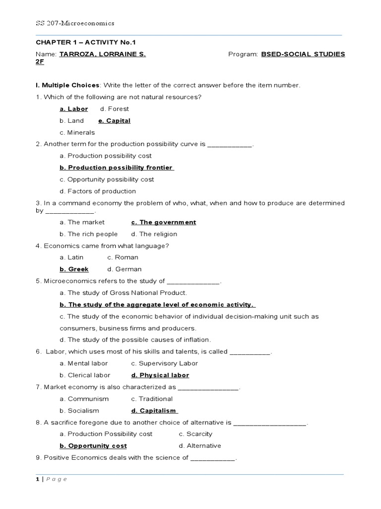 CHAPTER 1 Microeconomics | PDF | Labour Economics | Market (Economics)