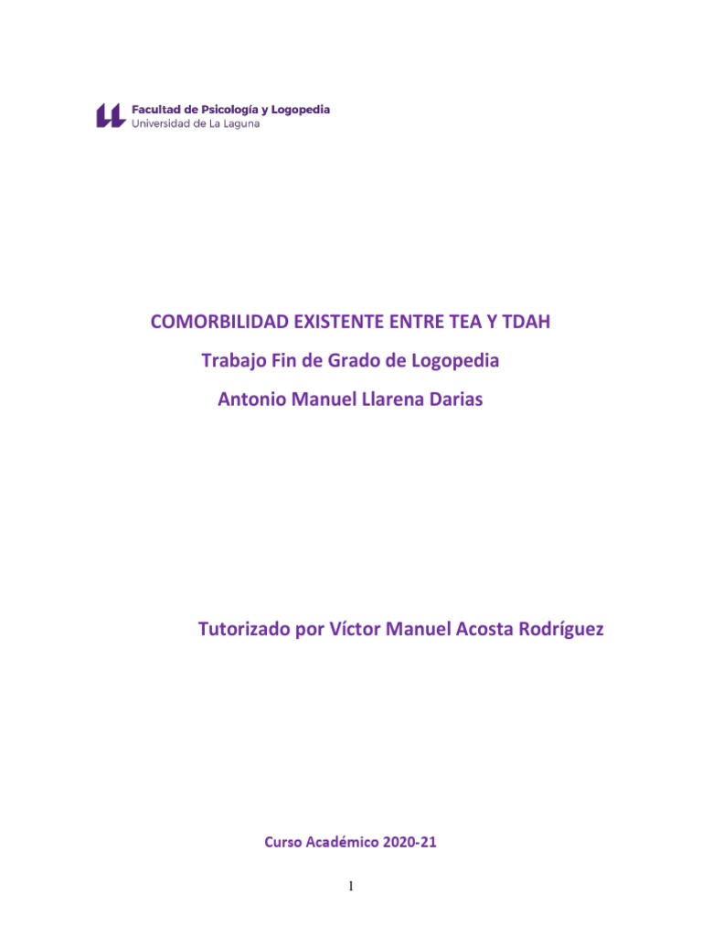 Comorbilidad Existente Entre TEA y TDHA | PDF | Desorden hiperactivo y ...