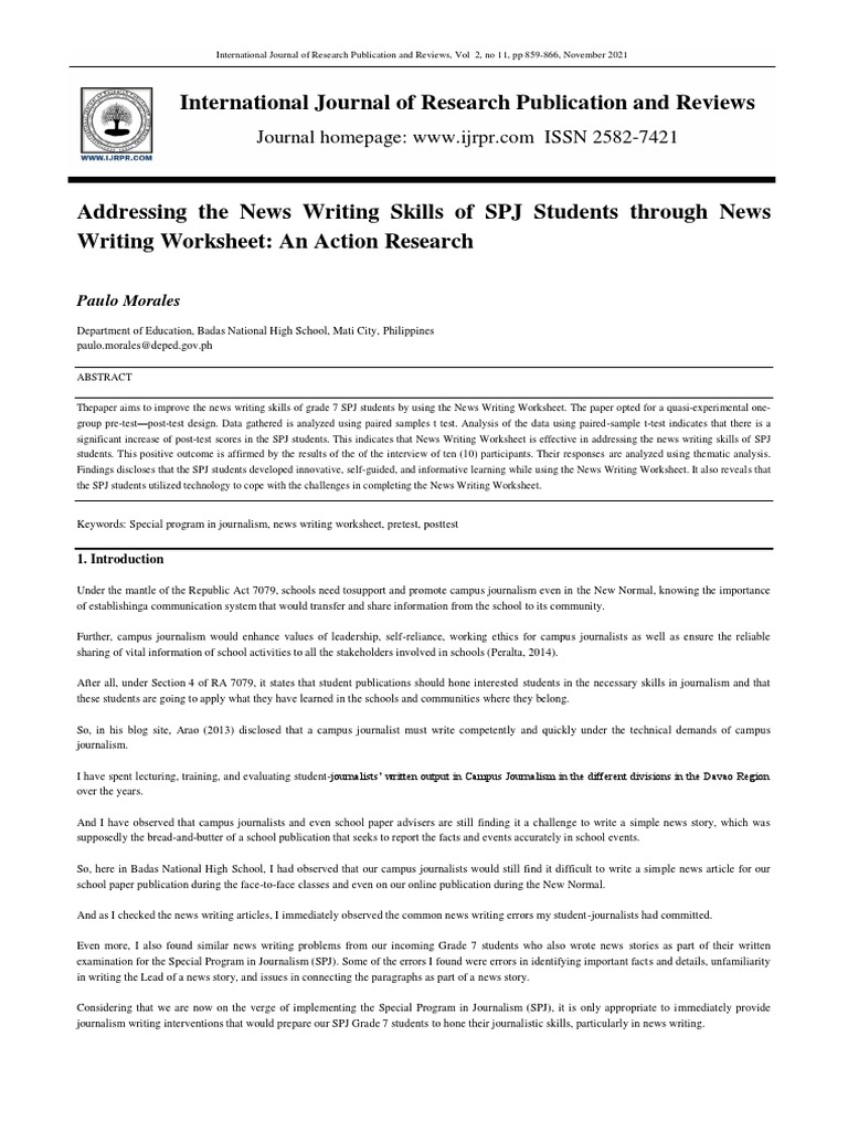 Addressing The News Writing Skills of SPJ Students Through News | PDF ...