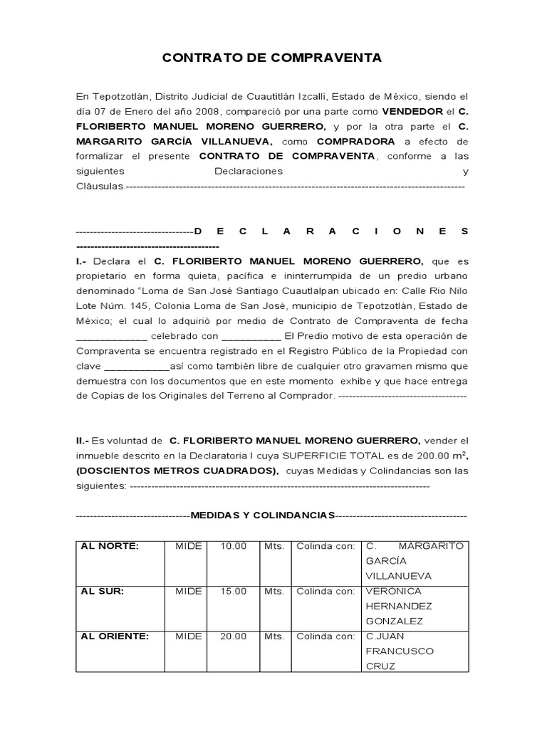 Formato de Contrato de Compra Venta | PDF | México | Estado de los ...