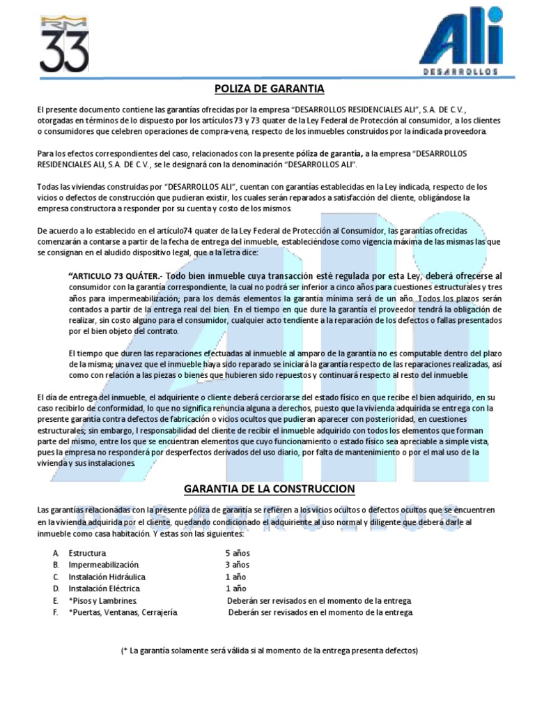 Poliza de Garantia | PDF | Póliza de seguros | Los consumidores