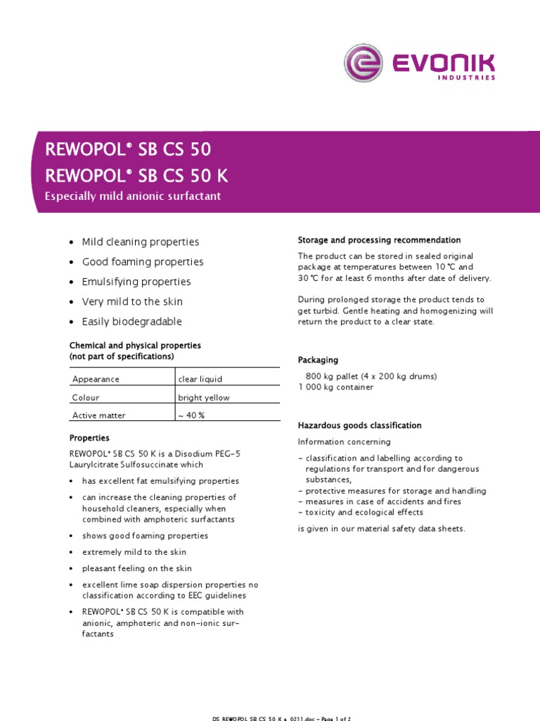 1DS REWOPOL SB CS 50 K e 0211 | PDF | Detergent | Surfactant