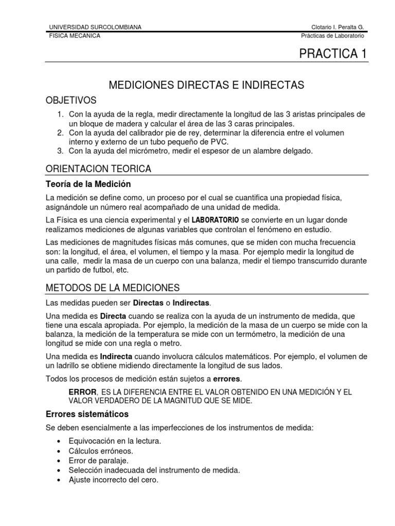 PL 01 Mediciones Directas e Indirectas | PDF | Medición | Metrología