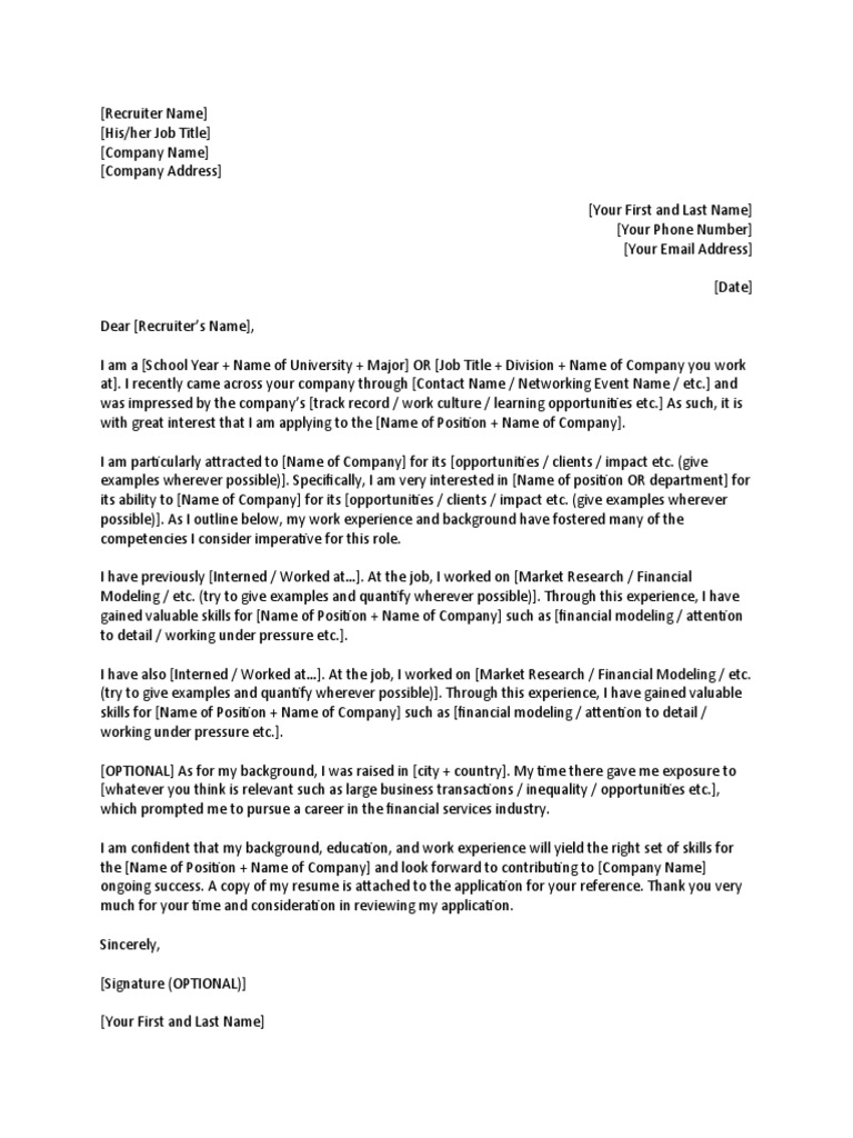 A Tailored Cover Letter for a Position in Financial Services | PDF ...