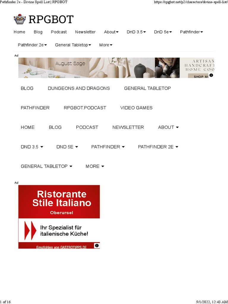 Pathfinder 2e Divine Spell List Guide | PDF | D20 System | Role Playing Games