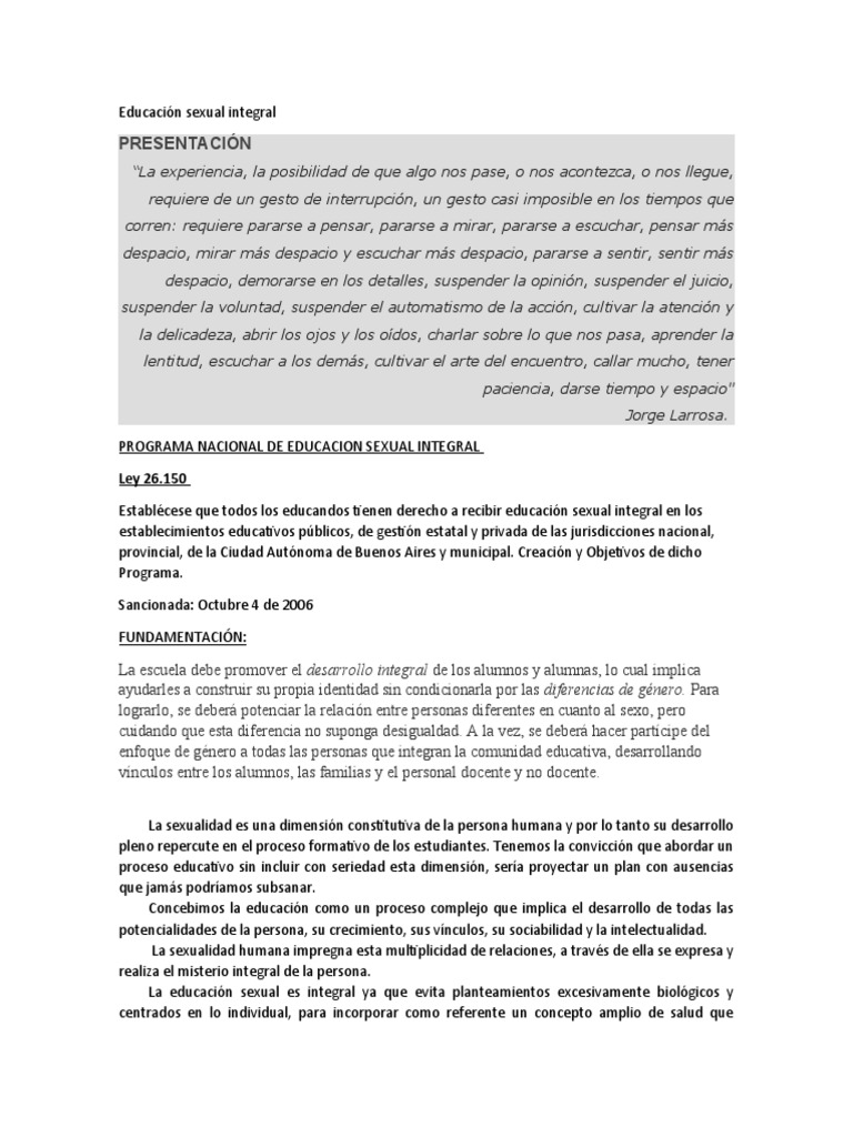Educación Sexual Integral Pdf Educación Sexual La Sexualidad Humana