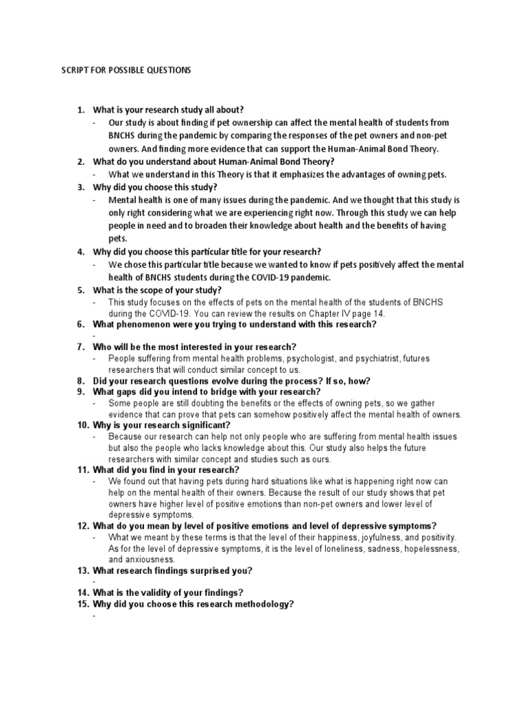 Script For Possible Questions | PDF | Depression (Mood) | Behavioural Sciences