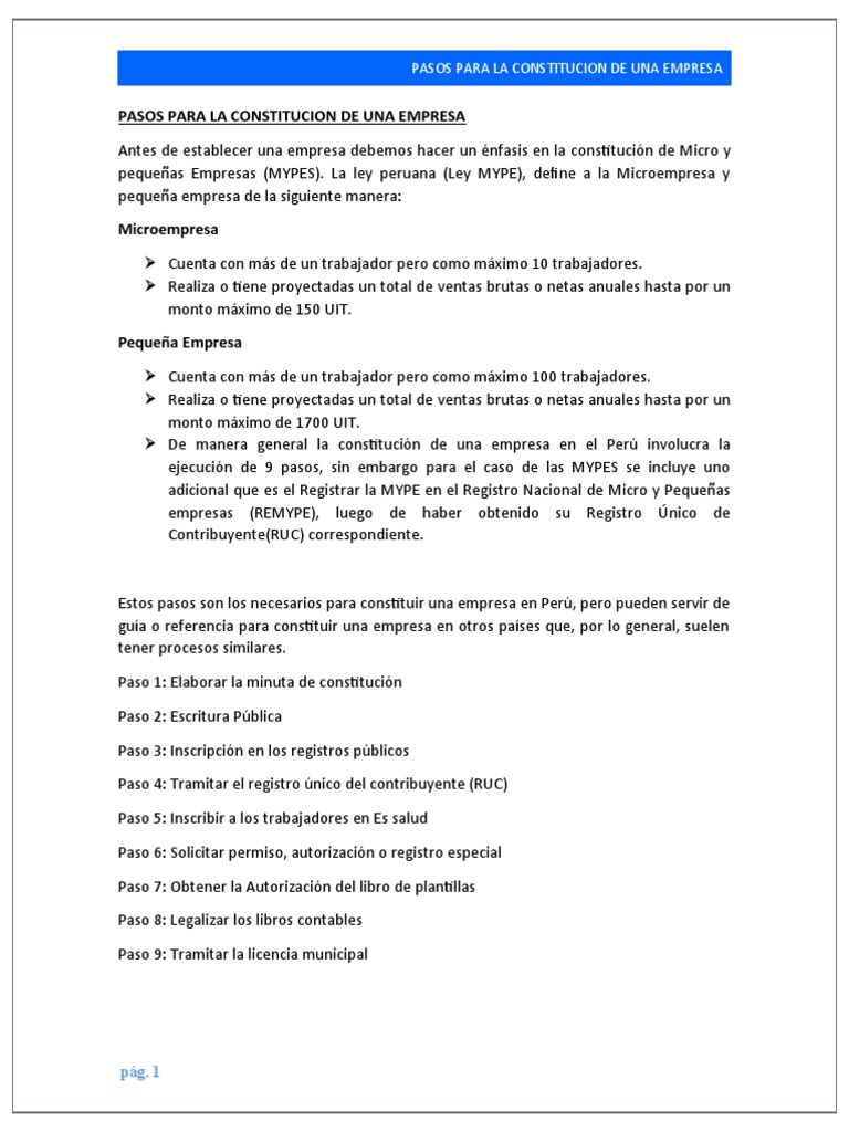 Pasos para La Constitucion de Una Empresa | PDF | Pequeñas y medianas empresas | Seguro