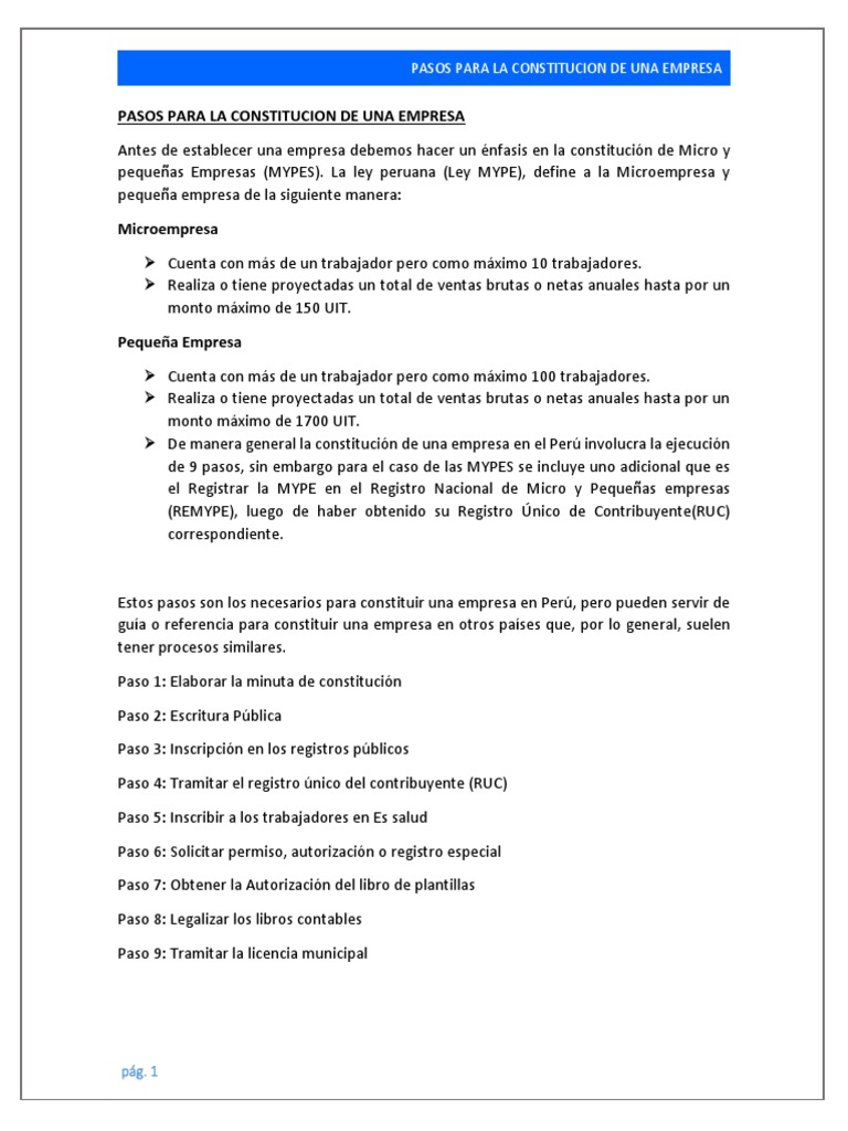 Pasos para La Constitucion de Una Empresa | PDF | Pequeñas y medianas empresas | Seguro