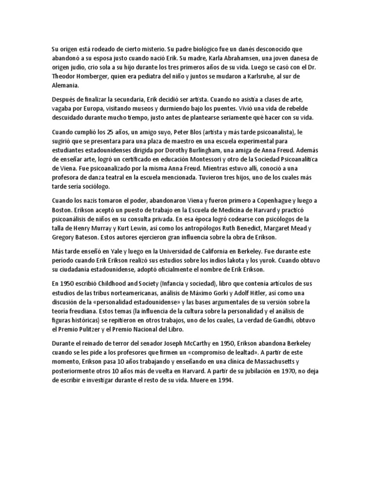 Vida y obra de Erik Erikson | PDF | Ciencias del comportamiento | Sicología