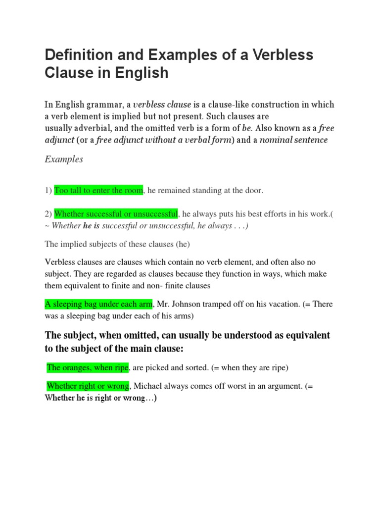 Verbless Clause in English | PDF