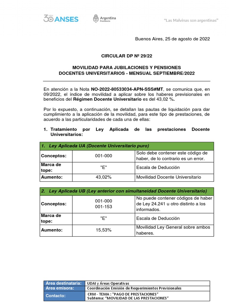Circular DP #29-22 Movilidad para Jubilaciones y Pensiones Docentes ...