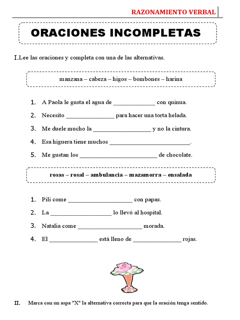 Hojas De Trabajo De Oraciones Incompletas 1739664 | Oraciones