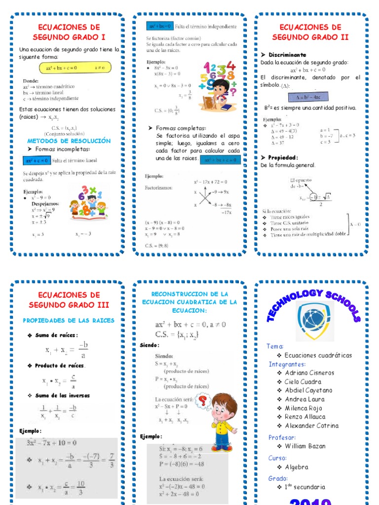 Triptico de Ecuaciones de Segundo Grado | PDF | Ecuación cuadrática | Ecuaciones