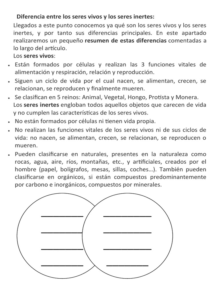 Diferencias entre seres vivos e inertes | PDF | Clade | Organismos