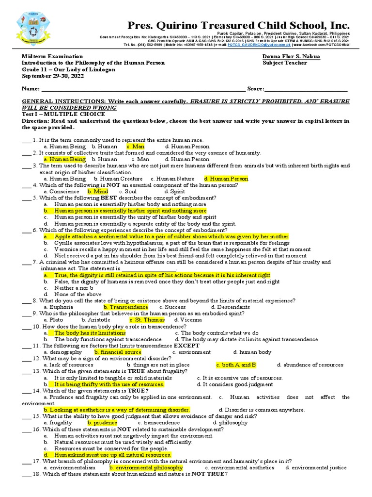 Midterm Exam in Philo | PDF | Human | Resource