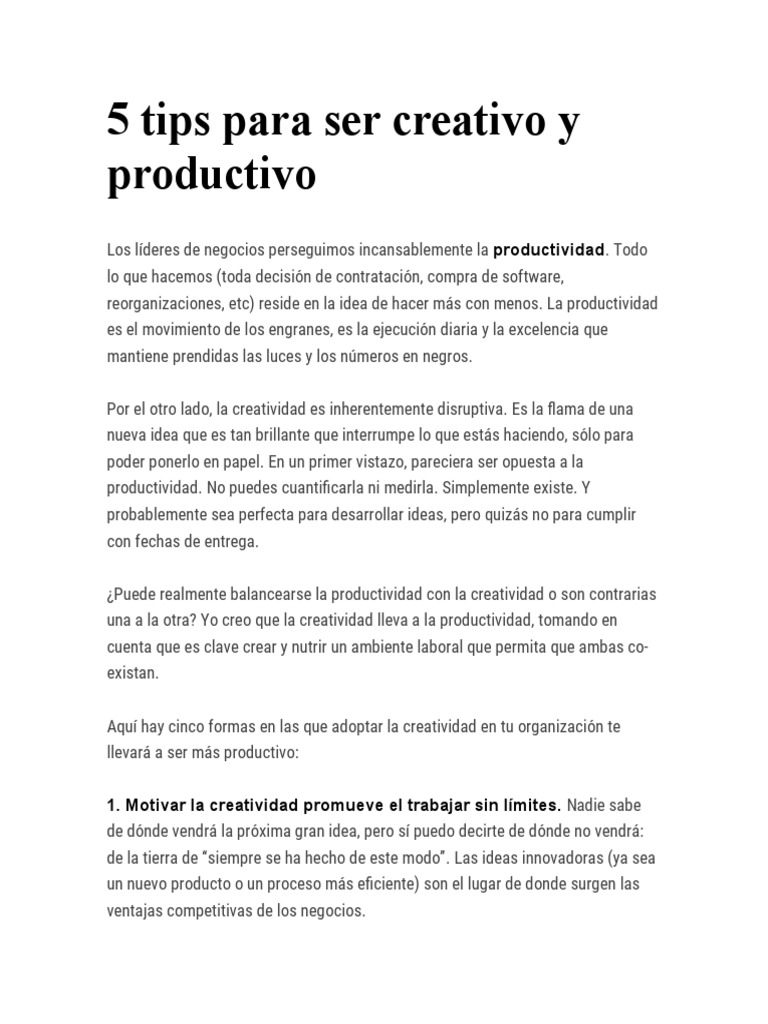 5 Tips para Ser Creativo y Productivo | PDF | Creatividad