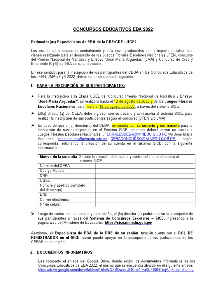 Concursos Educativos EBA 2022: Inscripción | PDF | Red mundial | Internet y web