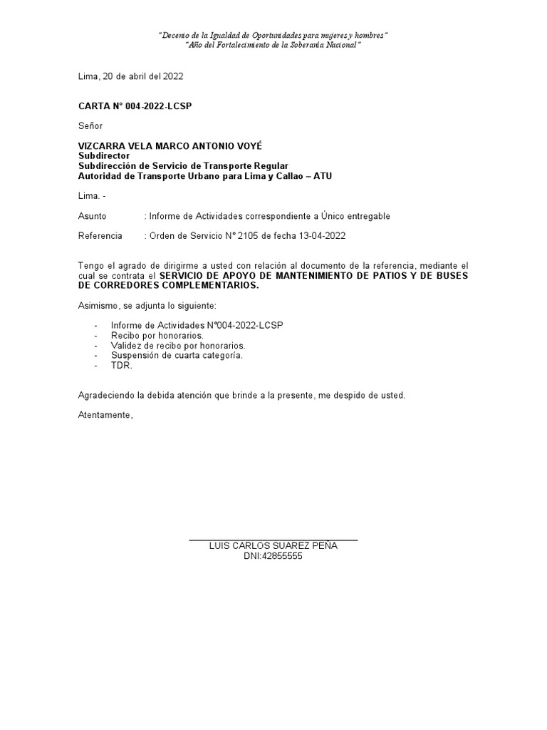 Modelo de Carta para El Informe | PDF