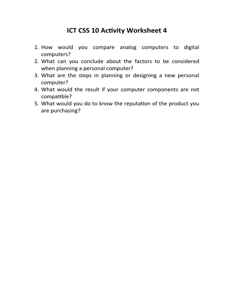 ICT CSS 10 Activity Worksheet 4 | PDF