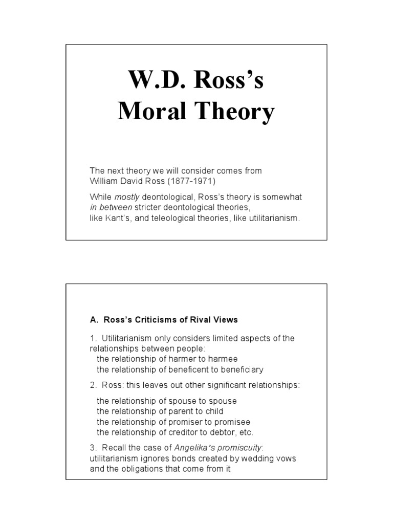 Ross's Moral Theory | PDF | Utilitarianism | Applied Ethics