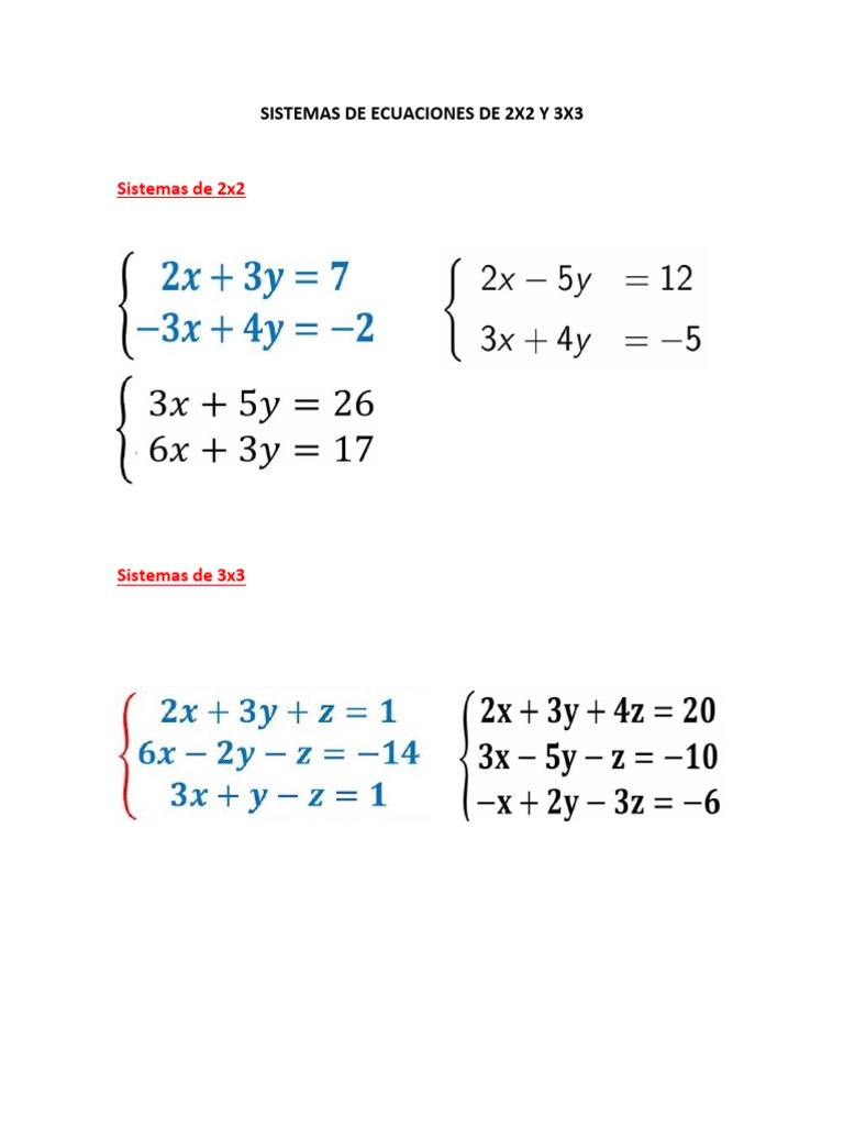 Sistemas de Ecuaciones de 2X2 y 3X3 | PDF