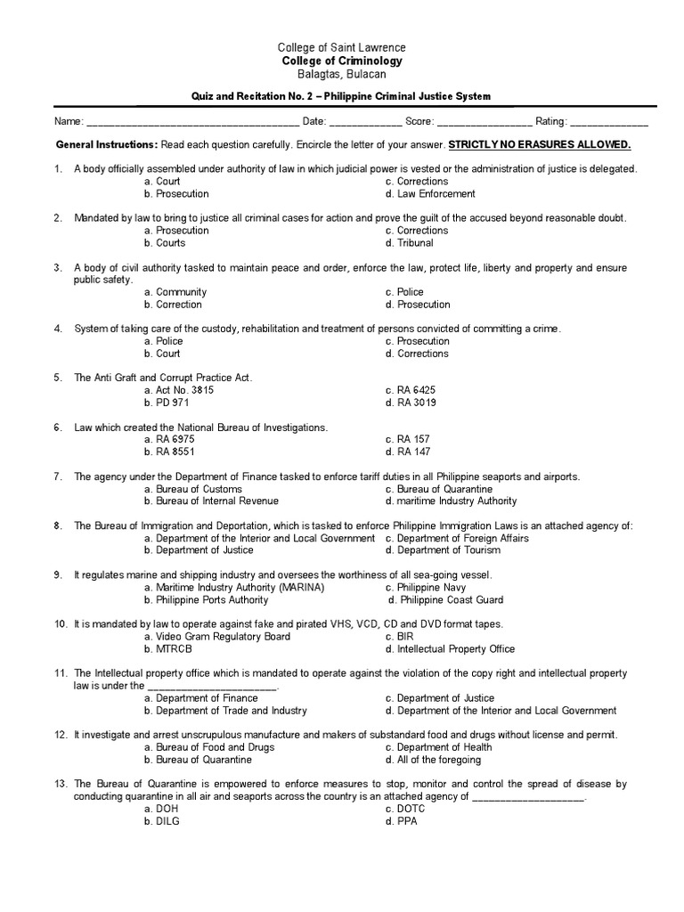 CJS Quiz 1 | PDF | Prosecutor | Crimes