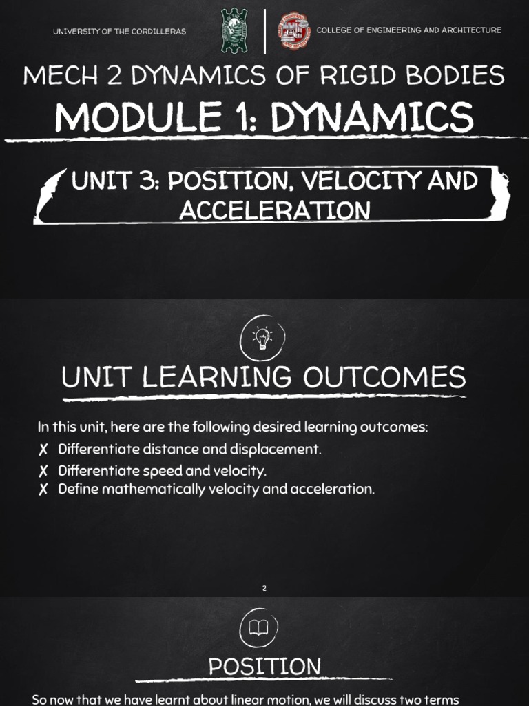 Mech 2 Module 1 Unit 3 (Position, Velocity and Acceleration) | PDF | Velocity | Acceleration