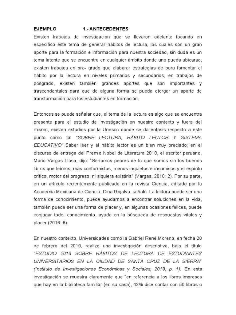 Ejemplos de Como Redactar Un Antecedente de Tesis | PDF | Conocimiento