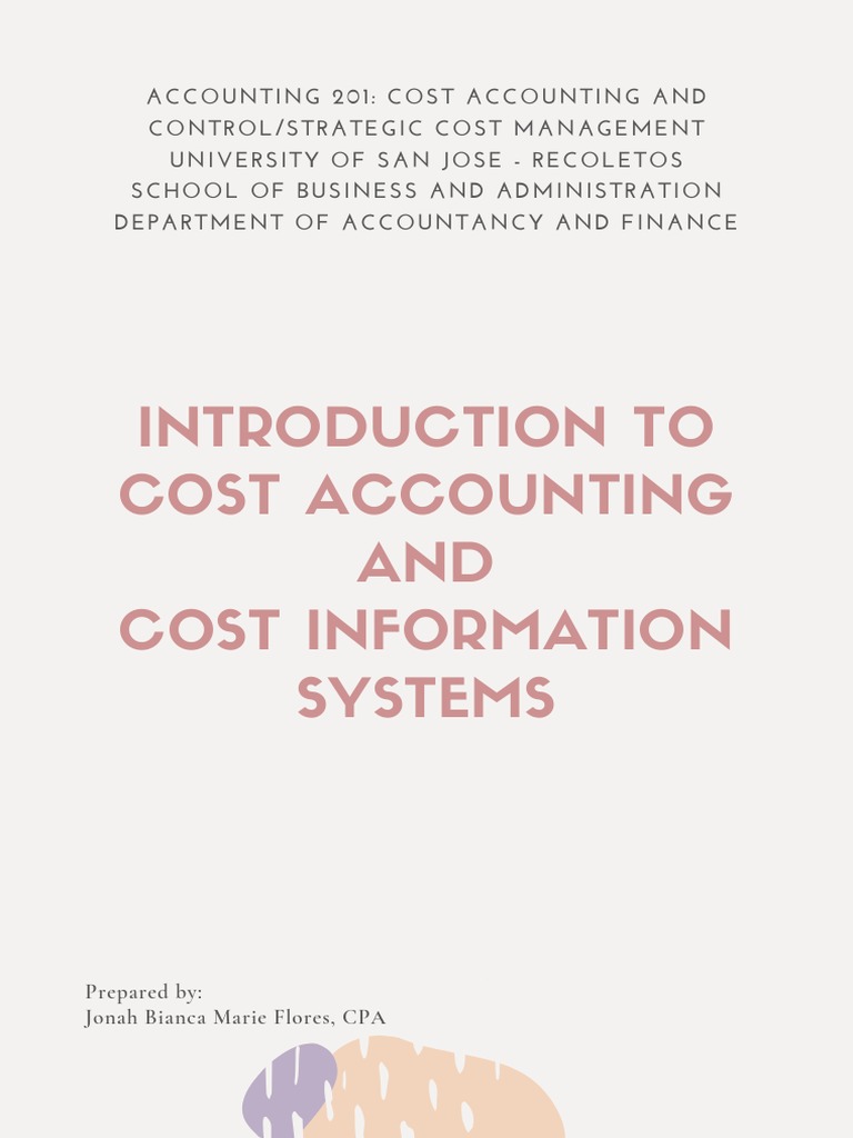 Topic Outline For Topic 1 Introduction To Cost Accounting and Cost ...