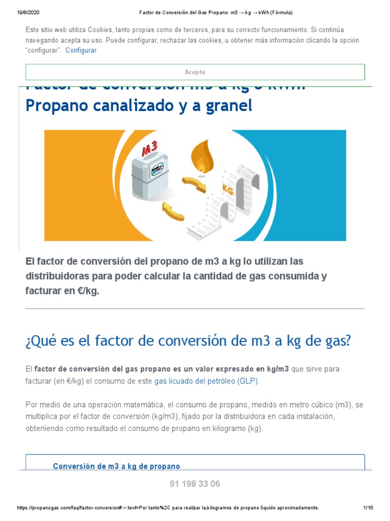 Factor De Conversi n Del Gas Propano M3 KG KWH F rmula PDF Gas