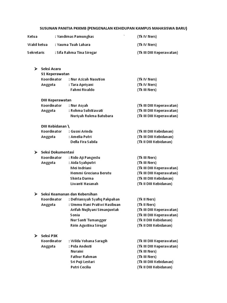 Susunan Panitia PKKMB | PDF