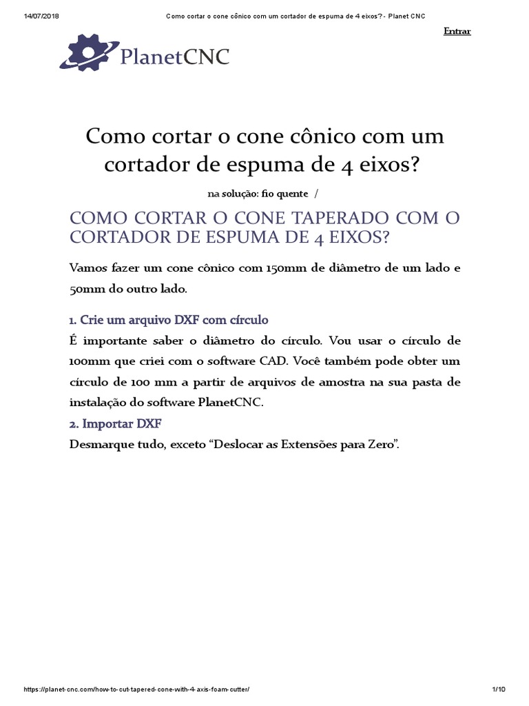 Como Cortar o Cone Cônico Com Um Cortador de Espuma de 4 Eixos - Planet CNC | PDF