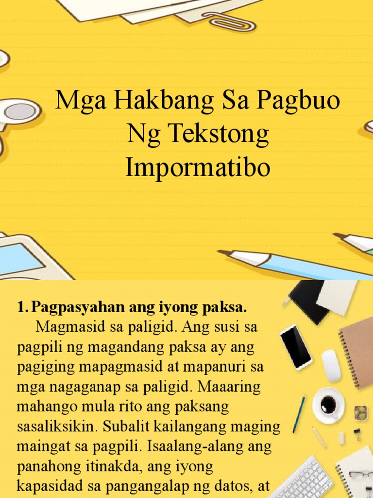 Mga Hakbang Sa Pagbuo NG Tekstong Impormatibo | PDF