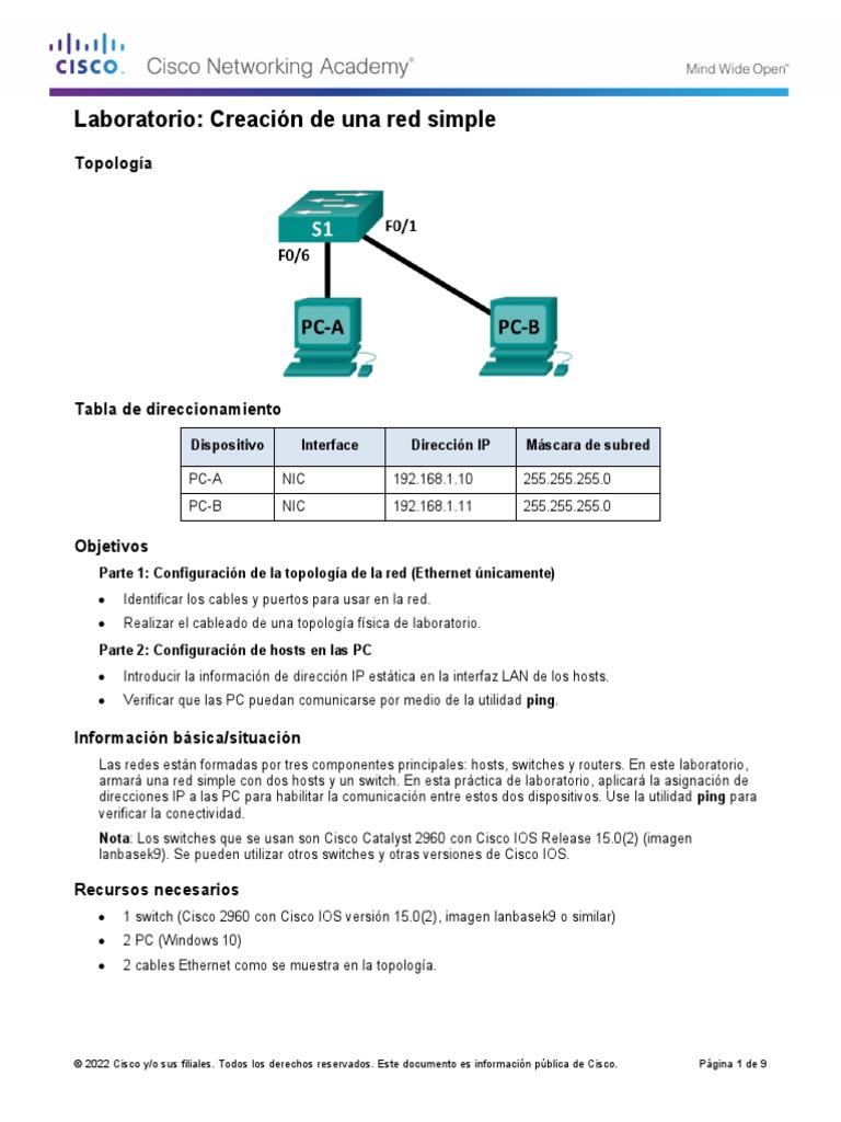1 3 1 2 Lab Building A Simple Network Pdf Dirección Ip
