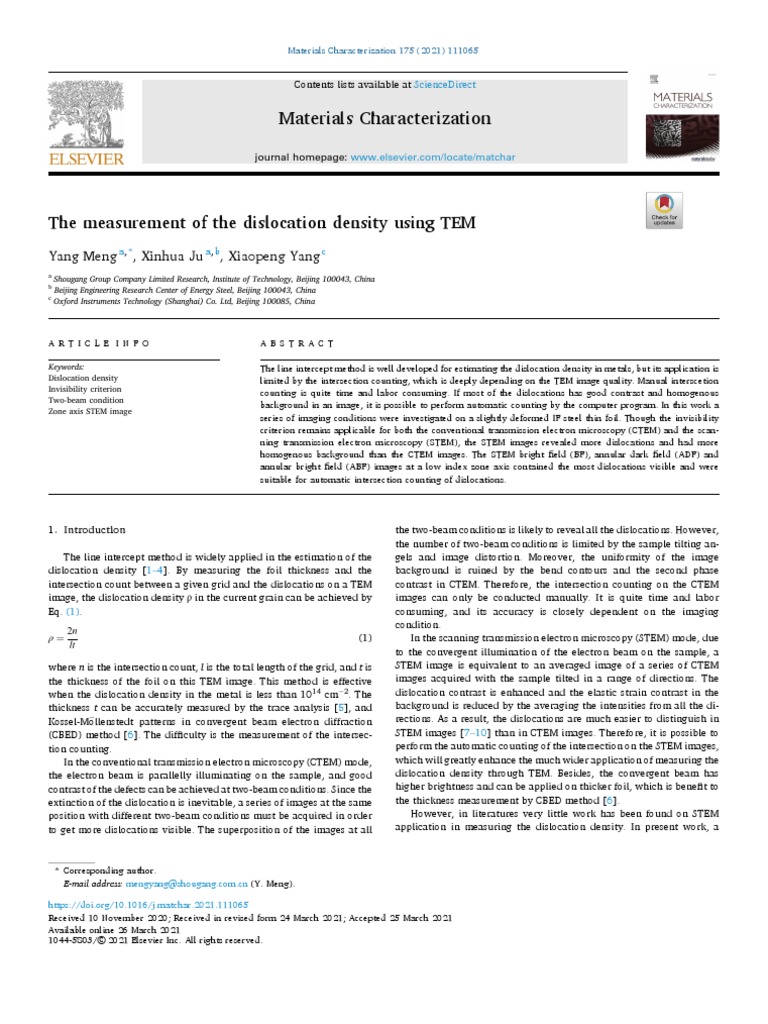 The Measurement of Dislocation Density in BCC | PDF | Transmission ...