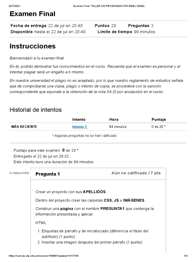 Examen Final - TALLER DE PROGRAMACI Ìn WEB (12939) | PDF | Inteligencia artificial ...