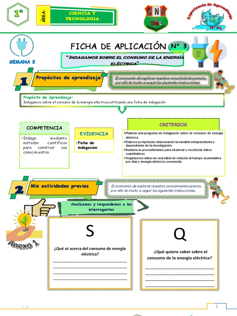 1° FICHA DE APLICACIÓN-SESIÓN3-SEM.2-EXP.5 - CyT | PDF | Vatio | Energia electrica