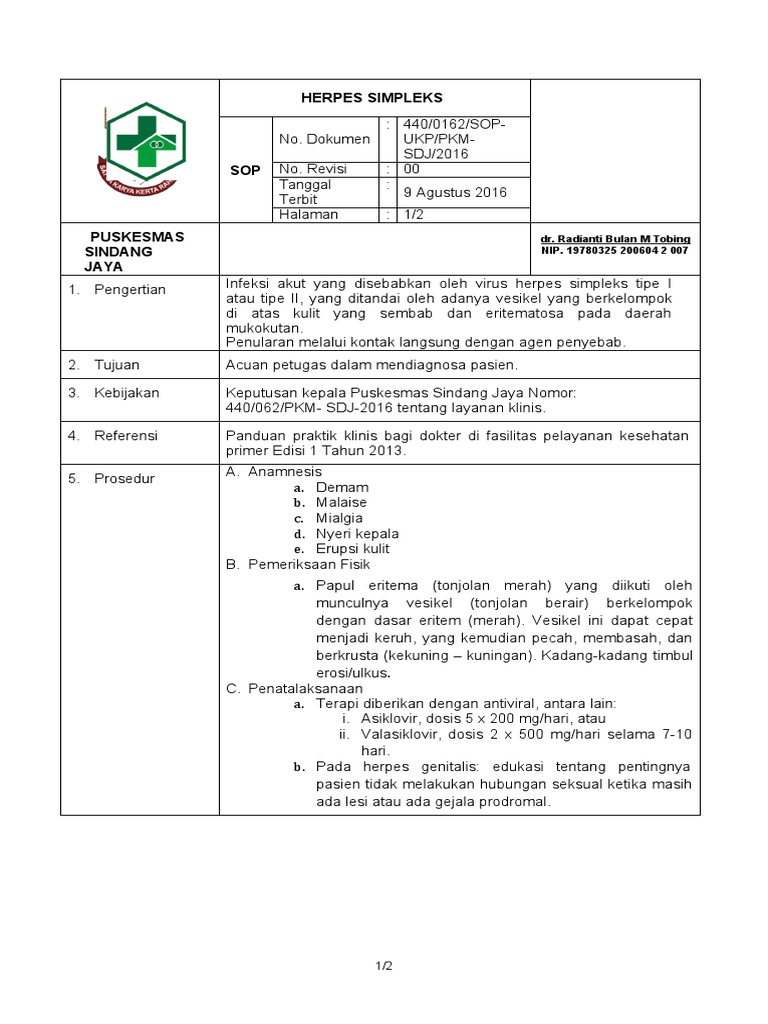 Sop Herpes Simpleks Tanpa Komplikasi | PDF