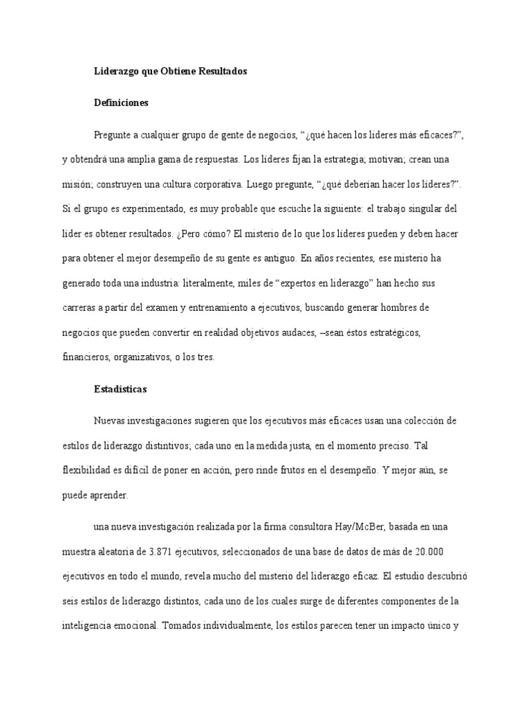 Liderazgo Que Obtiene Resultados | PDF | Liderazgo | Inteligencia