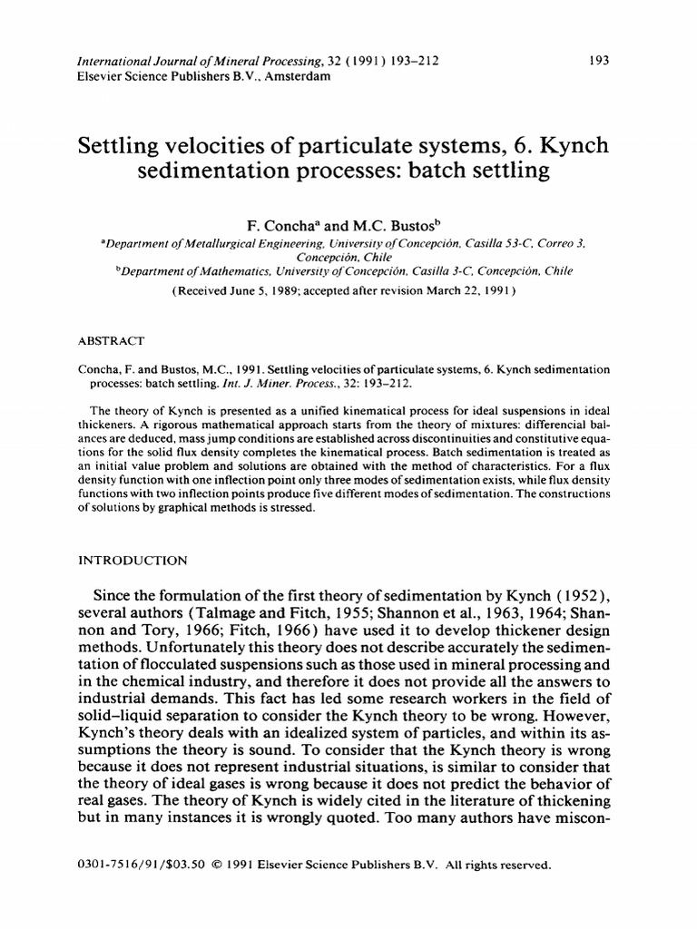 Settling Velocities of Particulate Systems, 6 Kynch Sedimentation ...
