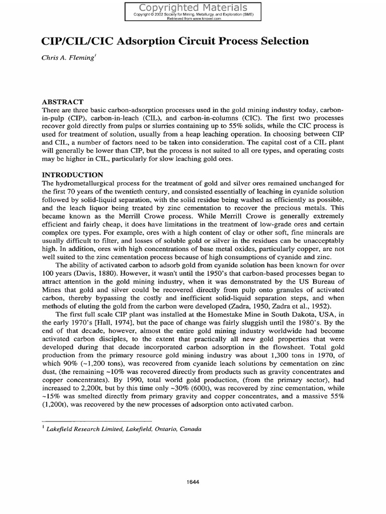 CIP CIL CIC - Adsorption Circuit Process Selection | Download Free PDF ...