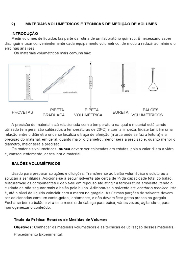 Procedimento de Medida de Volumetria | PDF | Temperatura | Densidade
