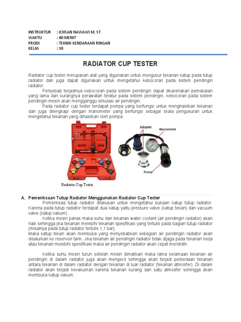 Fungsi Radiator Cup Tester | PDF