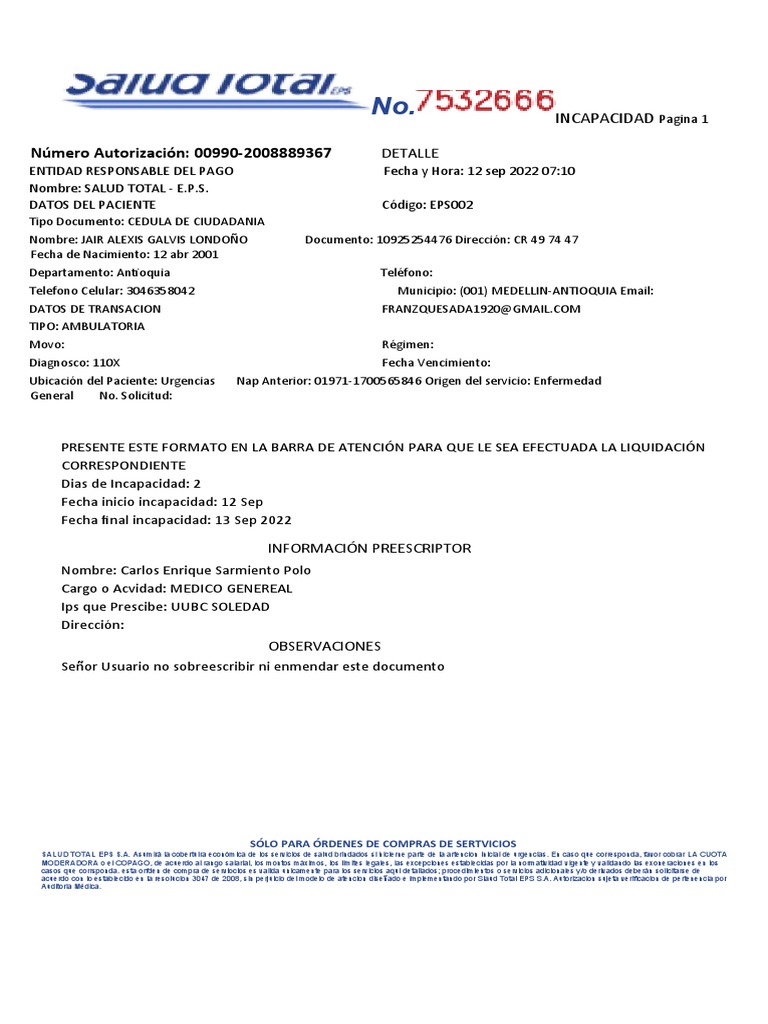 Incapacidad Salud Total | PDF