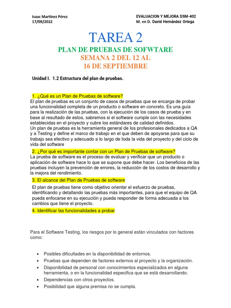 Plan de Pruebas de Software | PDF | Software | Pruebas de software