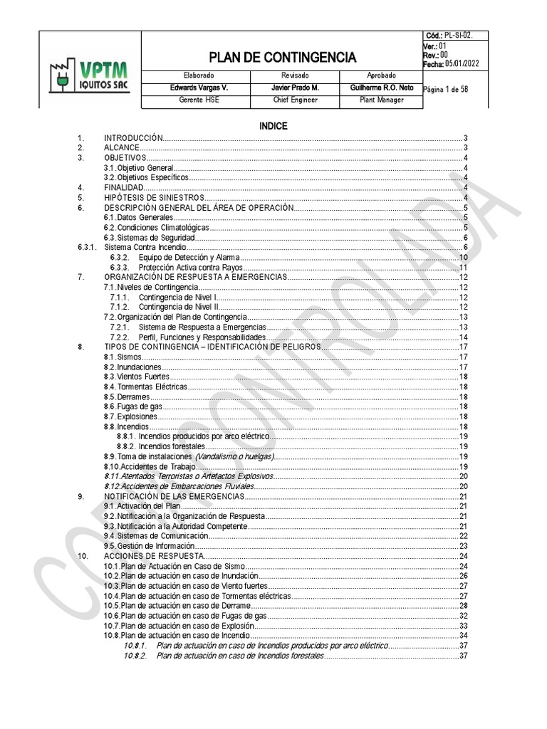 PL-SI.02. Plan de Contingencia. Ver.01 | PDF | Bomba | Emergencia