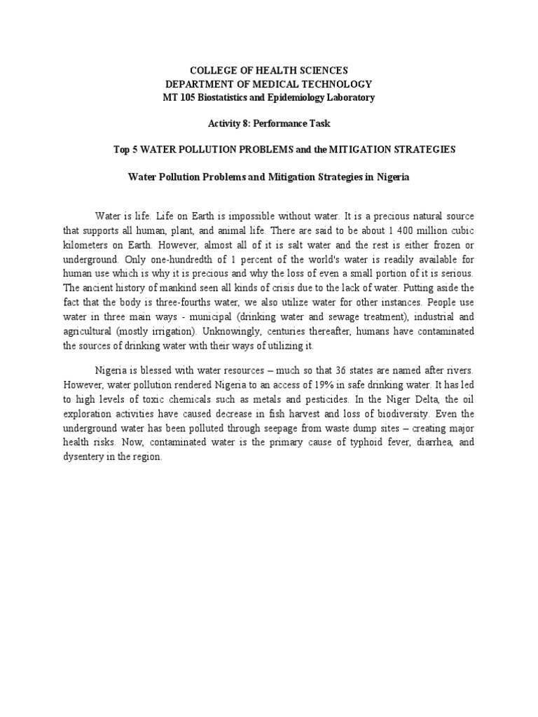 ACTIVITY NO.8-Top 5 WATER POLLUTION PROBLEMS and the MITIGATION ...